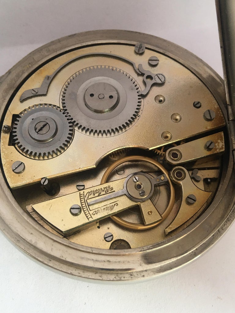 Antique Silver Plated Goliath Pocket Watch For Sale at 1stDibs