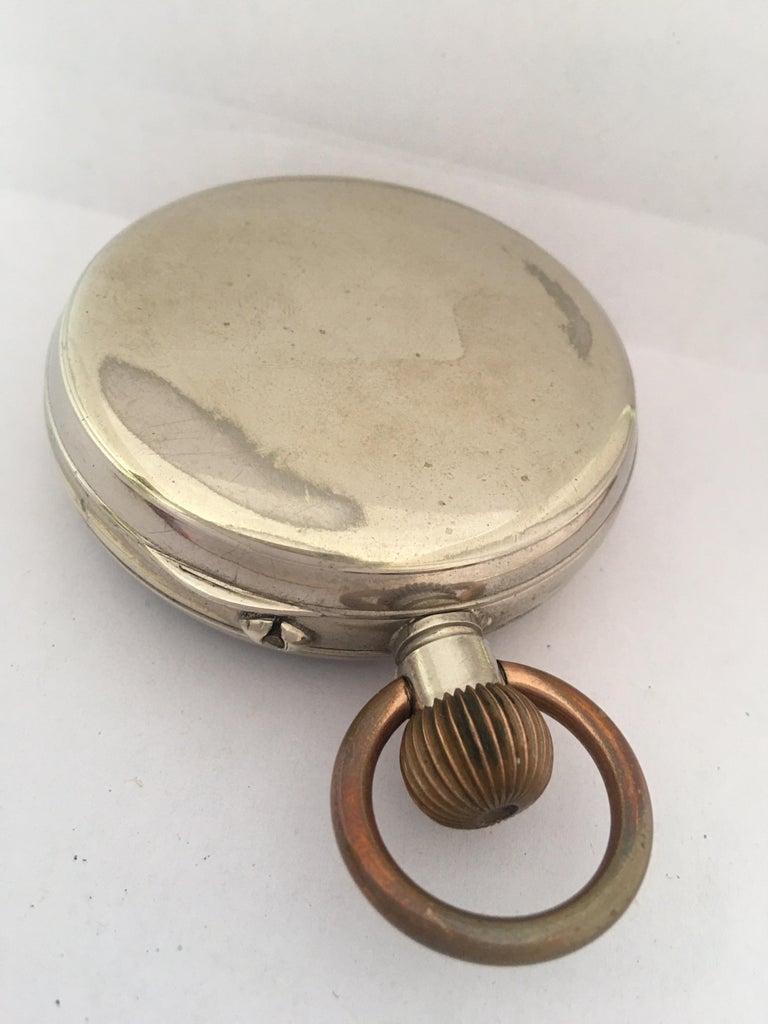 Antique Silver Plated Goliath Pocket Watch For Sale at 1stDibs