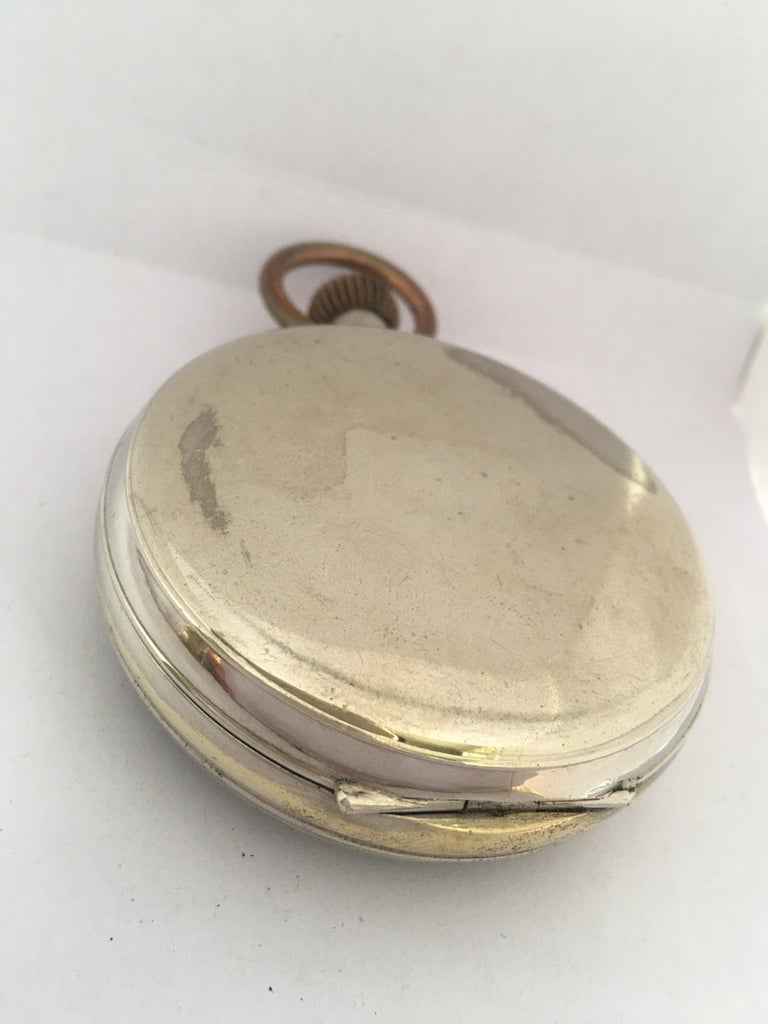 Antique Silver Plated Goliath Pocket Watch For Sale at 1stDibs