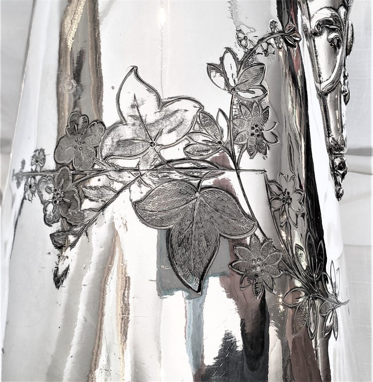 Antique Silver Plated Insulated Hot Water Pitcher with Leaf Decoration ...