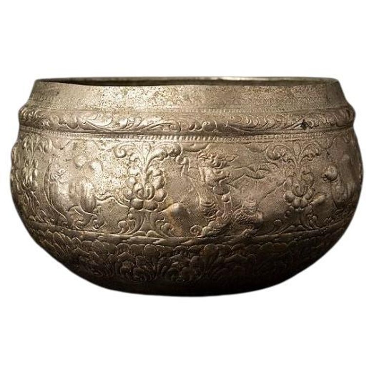 Antique Silver Plated Offering Bowl from Burma For Sale at 1stDibs