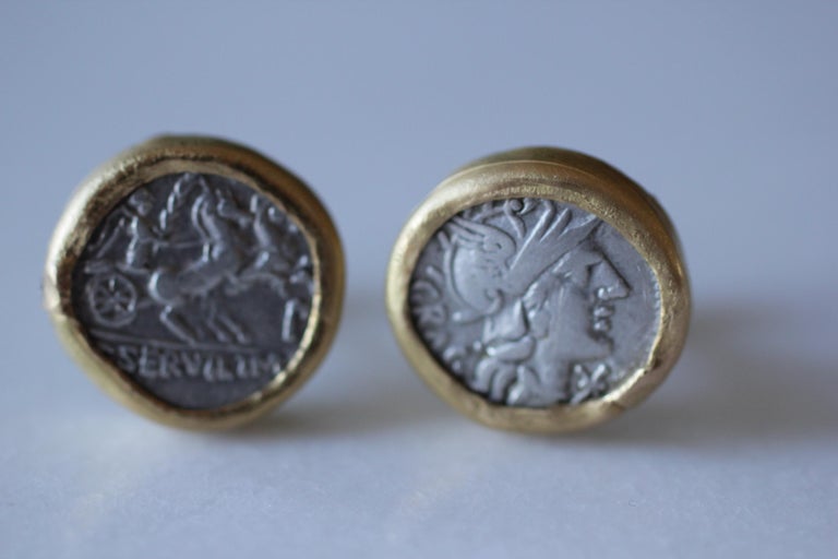 Antique Silver Roman Coin 22-21 Karat Gold Cuff Links with Diamonds ...