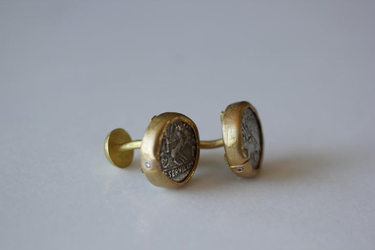 Antique Silver Roman Coin 22-21 Karat Gold Cuff Links with Diamonds ...