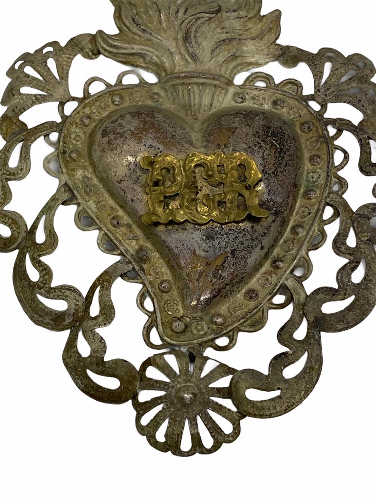 Beautiful Silver Sacred Heart Ex Voto Monogramed, Antique European ...
