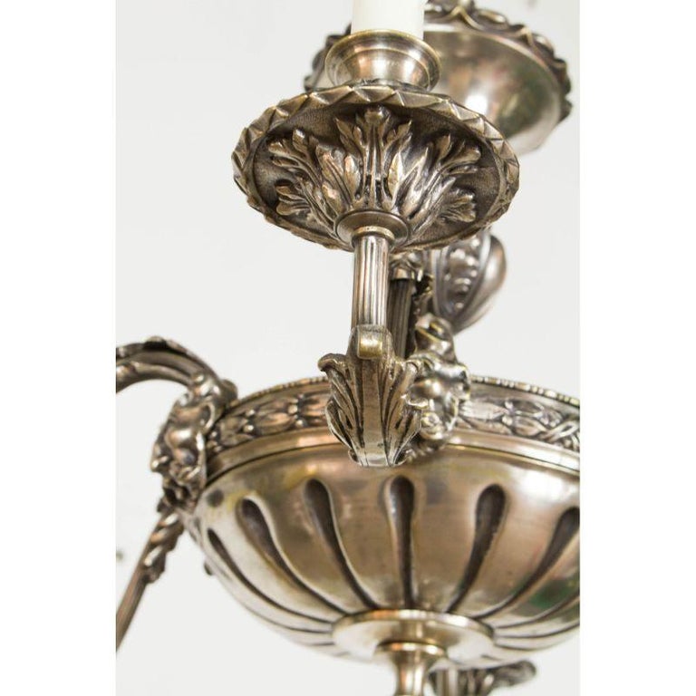 Antique Silver Satyr Six Arm Chandelier For Sale at 1stDibs
