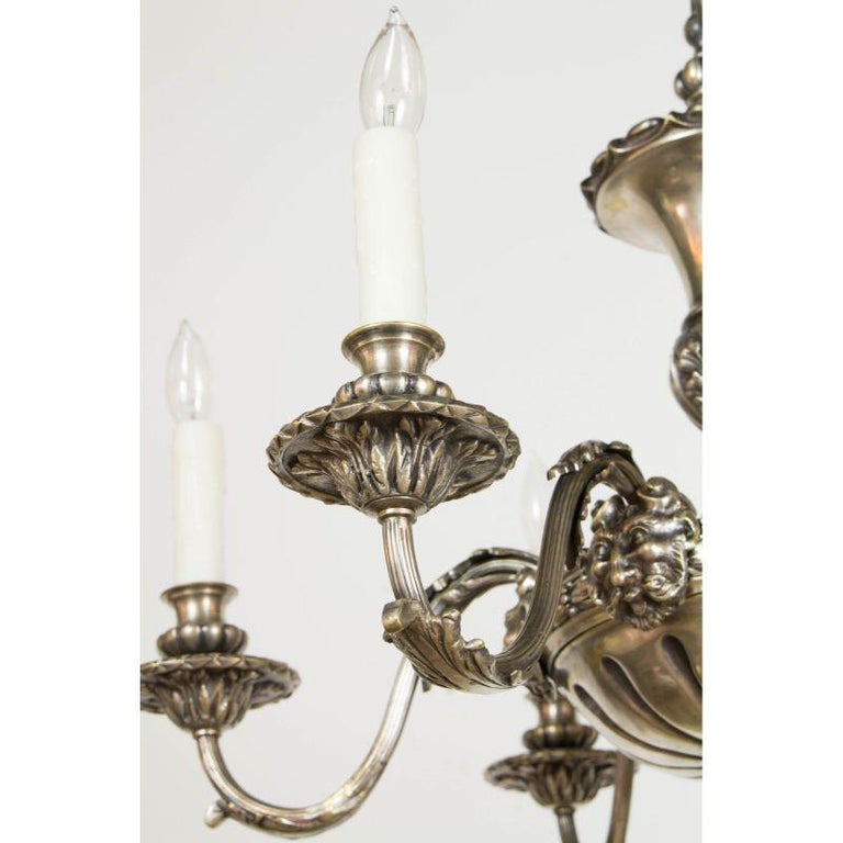 Antique Silver Satyr Six Arm Chandelier For Sale at 1stDibs