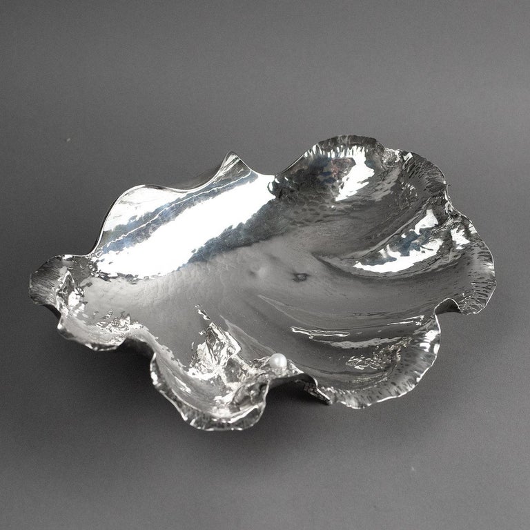 Antique Silver shell shaped dish with freshwater akoya pearl For Sale ...