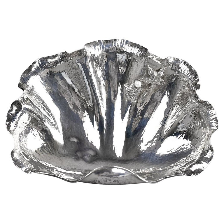 Antique Silver shell shaped dish with freshwater akoya pearl For Sale ...