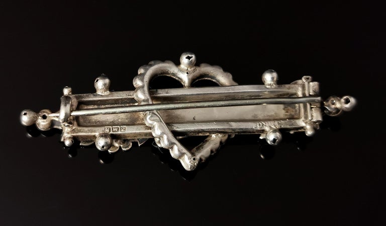Antique Silver Sweetheart Brooch, 9k Gold, Heart, Knot and Flowers For ...