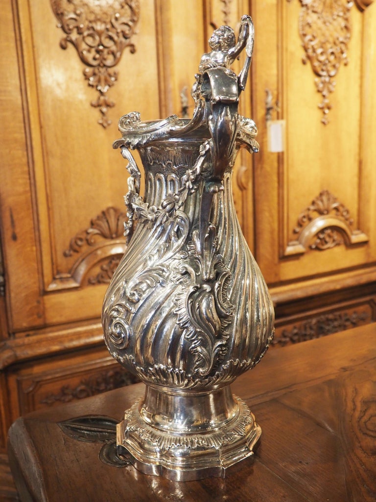 Antique Silvered Bronze Pitcher from France, Circa 1890 For Sale at 1stDibs