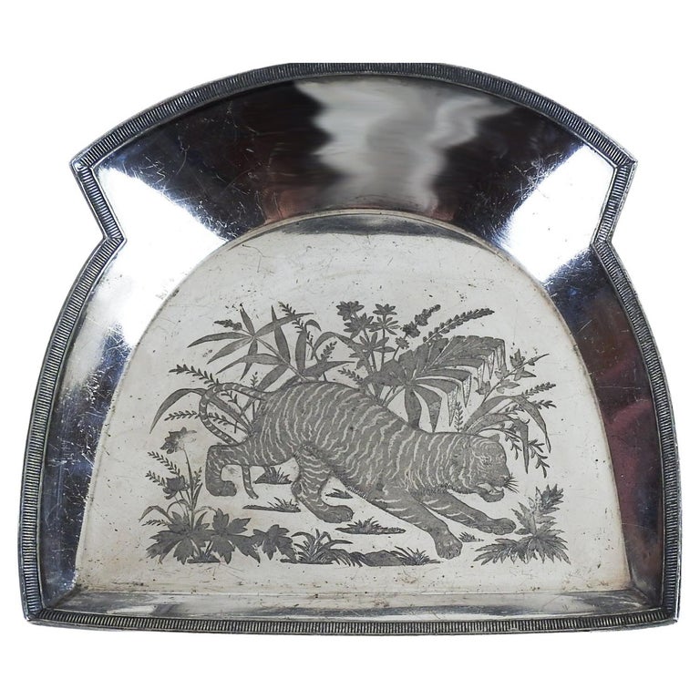 Antique Silverplate Aesthetic Tiger Tray For Sale at 1stDibs