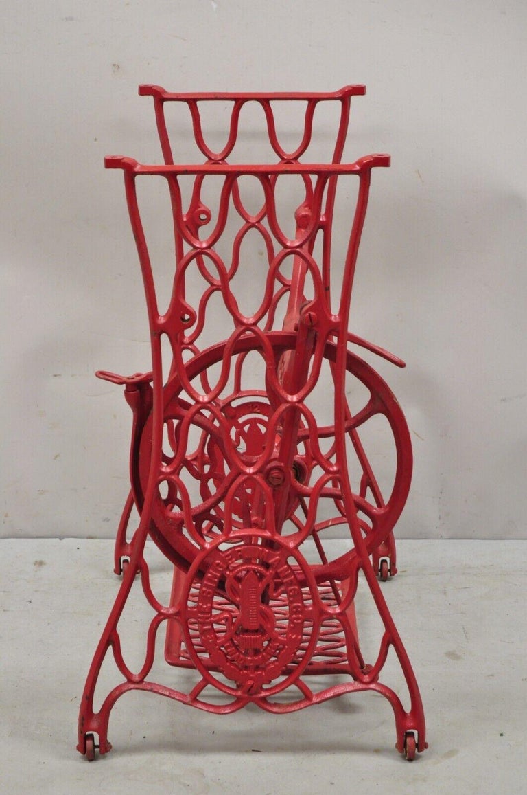 Antique Singer Cast Iron Red Treadle Sewing Machine Table Base For Sale ...