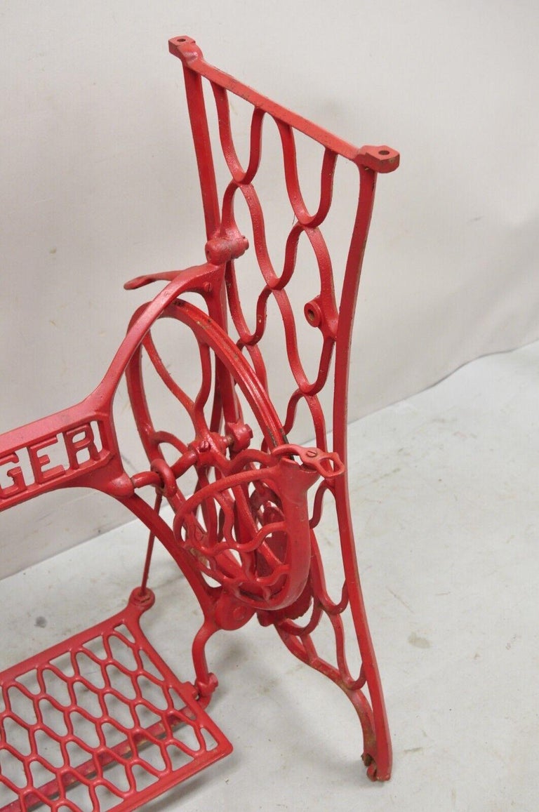 Antique Singer Cast Iron Red Treadle Sewing Machine Table Base For Sale ...