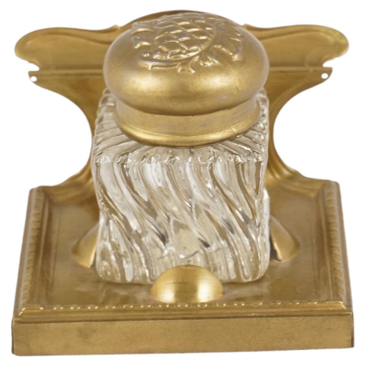 Antique Single Brass Inkstand, Square Base, Scotland 1910, B2778y at ...