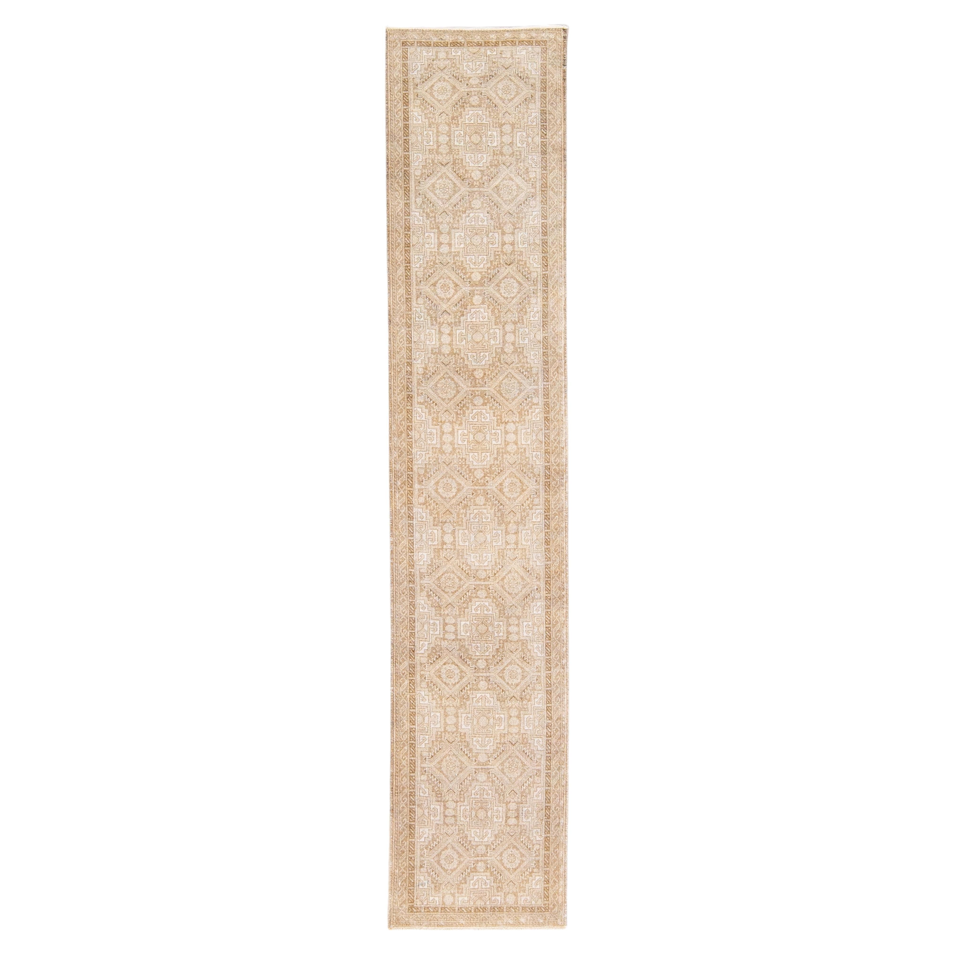 Antique Sivas Handmade Geometric Motif Beige Wool Runner For Sale at ...
