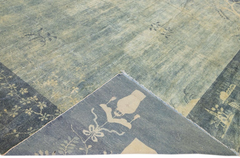 Antique Chinese Peking Handmade Gray Oversize Wool Rug With Design For ...