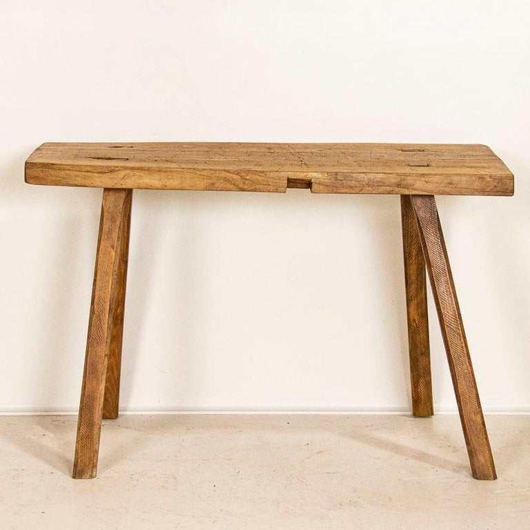 Antique Slab Wood Rustic Console Table with Splay Legs at 1stDibs