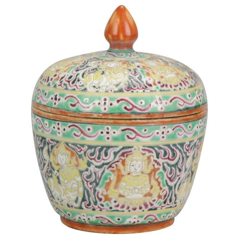 Antique Small 18/19C Chinese Porcelain Thai Bencharong Jar Thepphanom ...