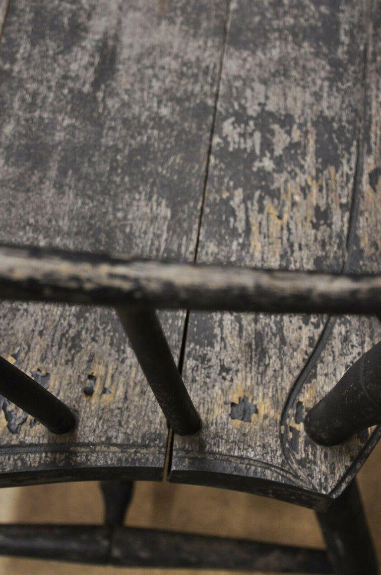 Antique Small Arrow Back Black Distress Painted Wooden Primitive Bench ...