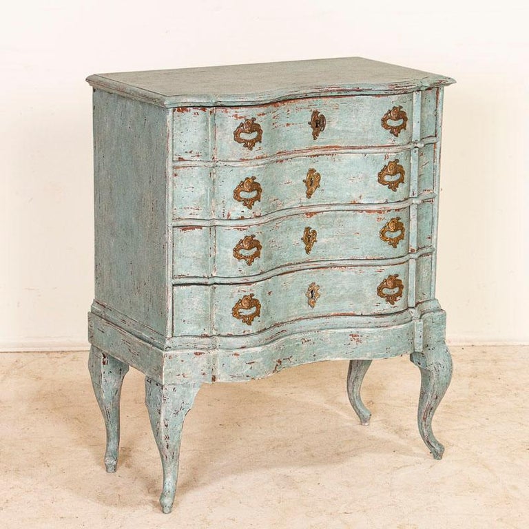 Antique Small Blue Painted Chest of Drawers Nightstand at 1stDibs