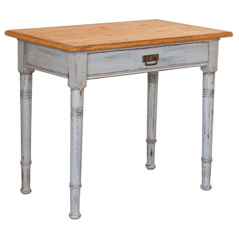 Antique Small Blue Painted Side Table with Pine Top at 1stDibs