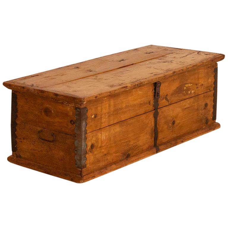 Antique Small Pine Trunk or Narrow Box at 1stDibs
