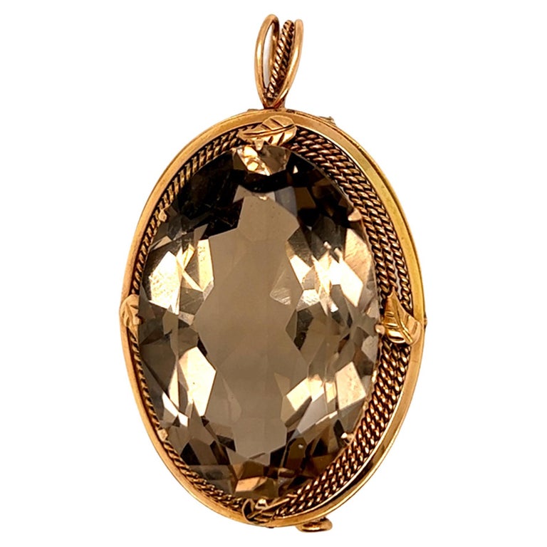 Antique Smokey Quartz Convertible Pendant Brooch 14k Yellow Gold For ...