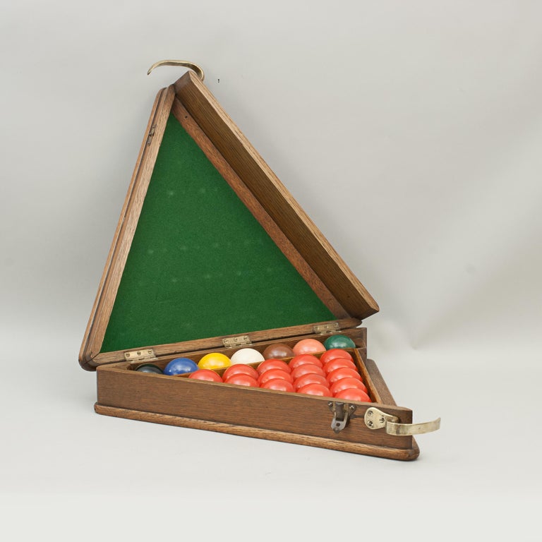 Antique Snooker Balls in Oak Snooker Ball Case with Triangle For Sale ...