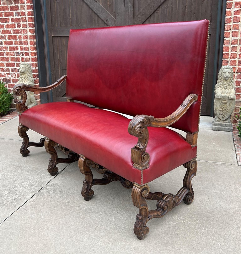 Antique Sofa Bench Settee Loveseat Chair Red Upholstery Oak Western ...