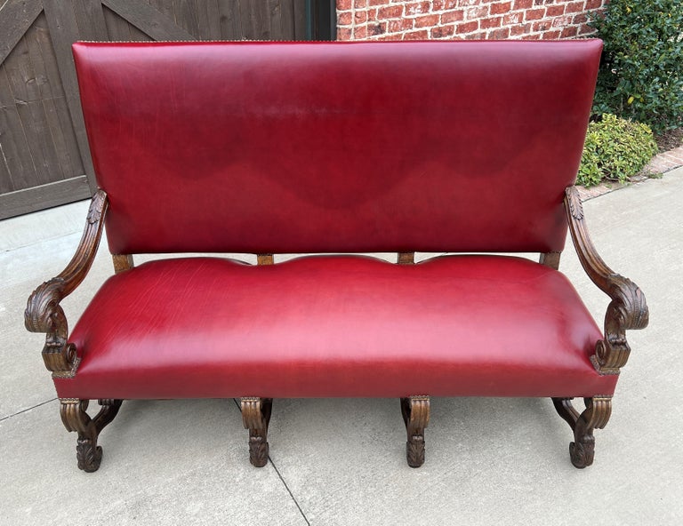 Antique Sofa Bench Settee Loveseat Chair Red Upholstery Oak Western ...