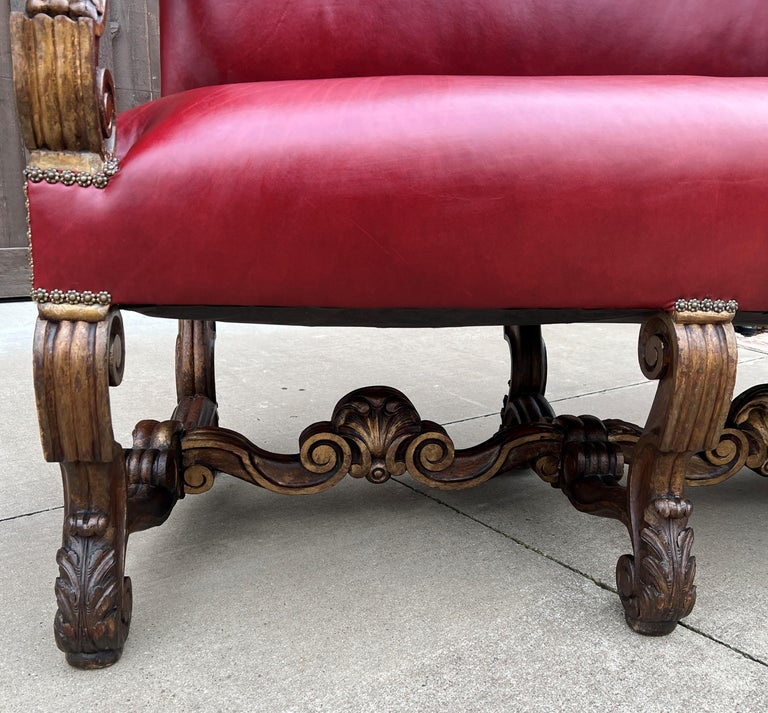 Antique Sofa Bench Settee Loveseat Chair Red Upholstery Oak Western ...