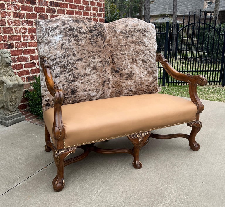 Antique Sofa Bench Settee Loveseat Chair Cowhide Walnut Western ...