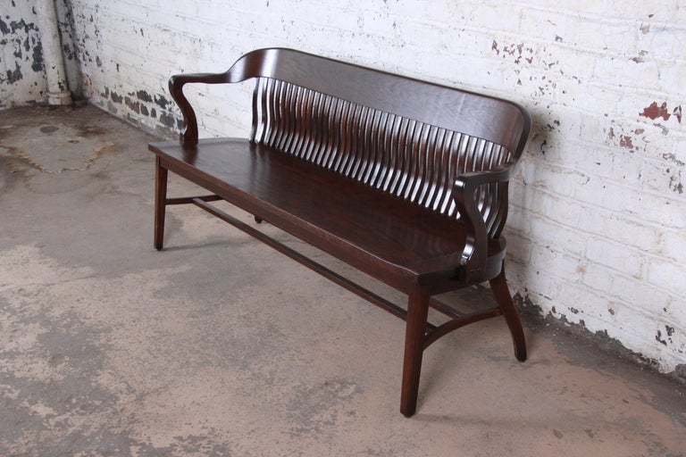 Antique Solid Dark Oak Lawyer's Bench, Newly Refinished at 1stDibs
