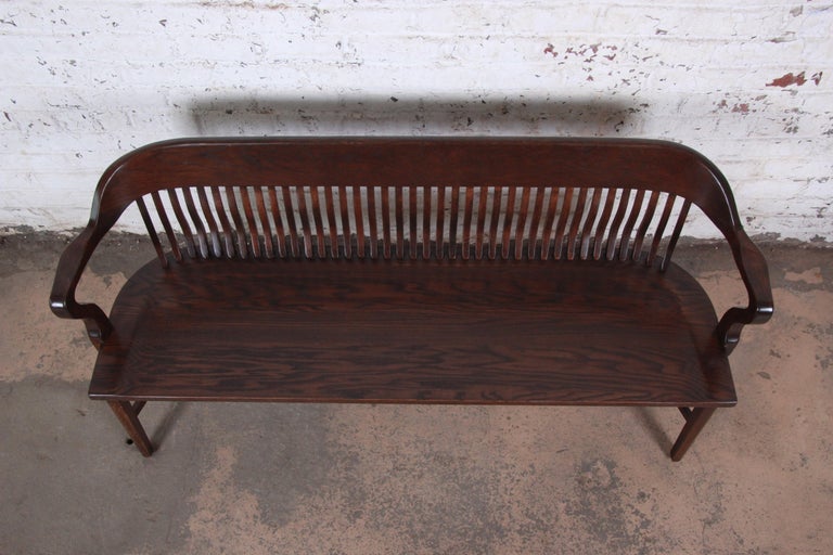 Antique Solid Dark Oak Lawyer's Bench, Newly Refinished at 1stDibs