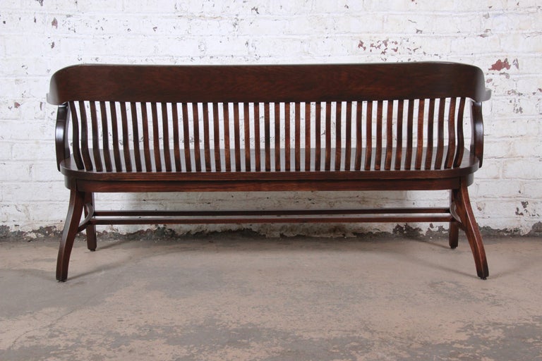Antique Solid Dark Oak Lawyer's Bench, Newly Refinished at 1stDibs