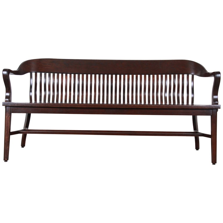 Antique Solid Dark Oak Lawyer's Bench, Newly Refinished at 1stDibs