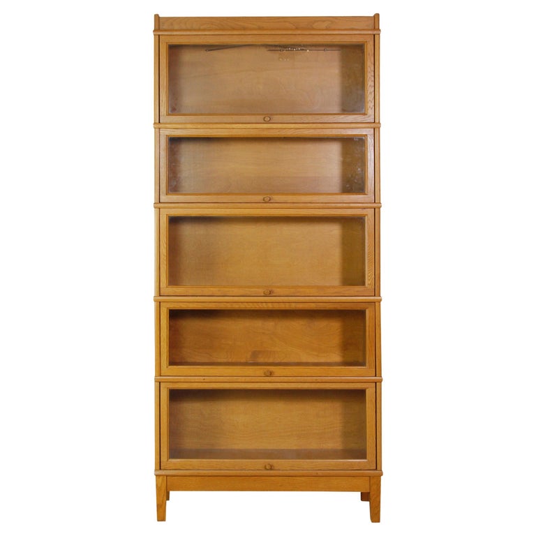 Antique Solid Oak 5 Stack Barrister Bookcase w/ Pull-Down Glass Doors ...