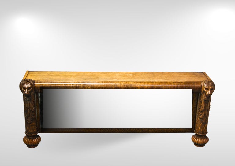 Antique Solid Oak Carved Lion Heads Rectangular Overmantel Mirror or ...