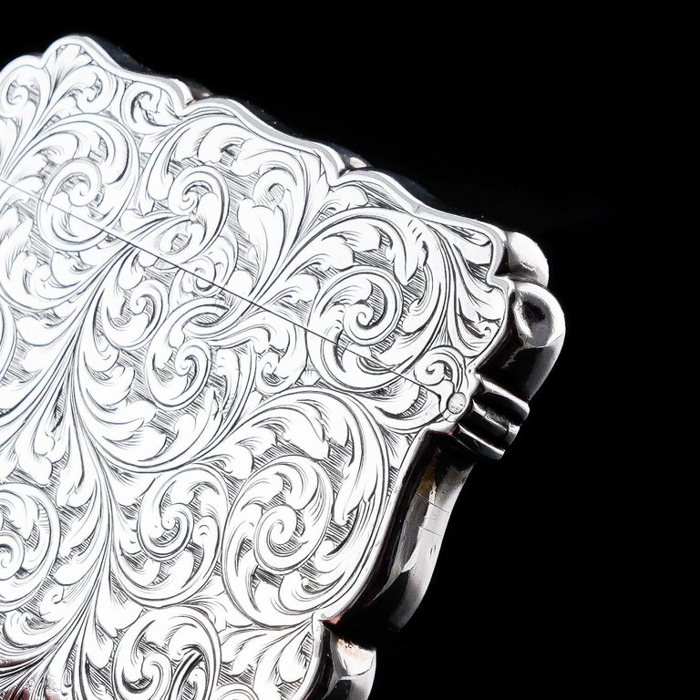 Antique Solid Silver Card Case Engraved Acanthus Motif, Edward Smith, 1862 For Sale at 1stDibs