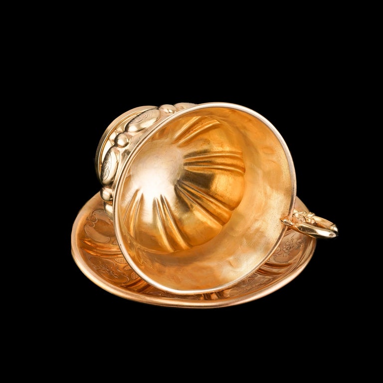 Antique Solid Silver Gilt Cup and Saucer with Fine Engravings, c.1880 ...