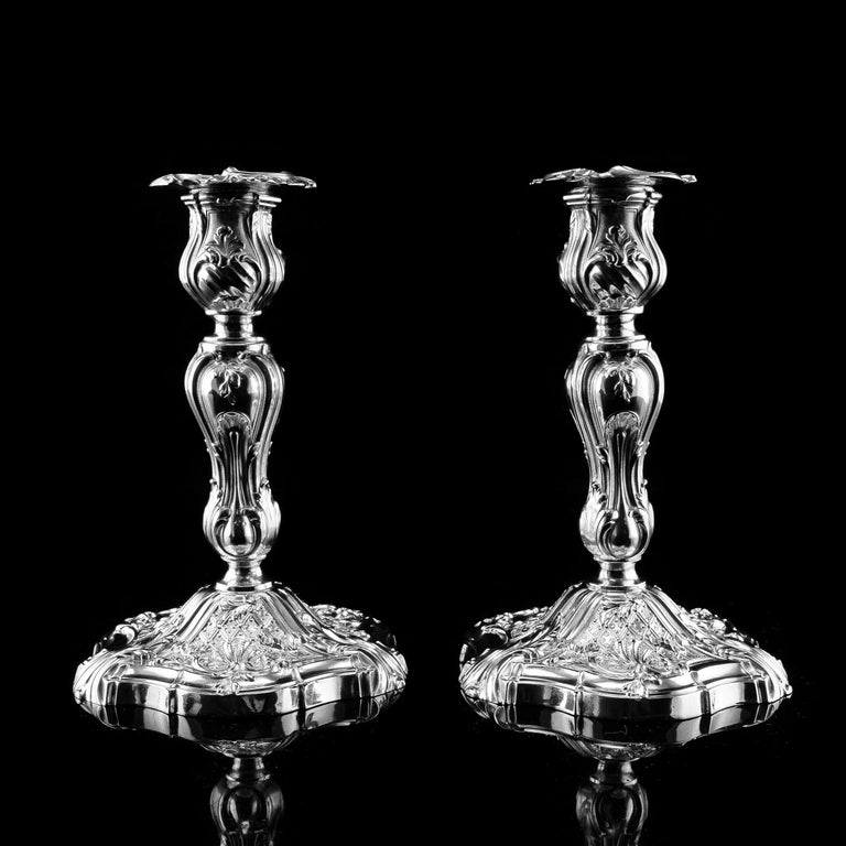Antique Solid Silver Pair of Rococo Style Candlesticks, 1890 For Sale ...