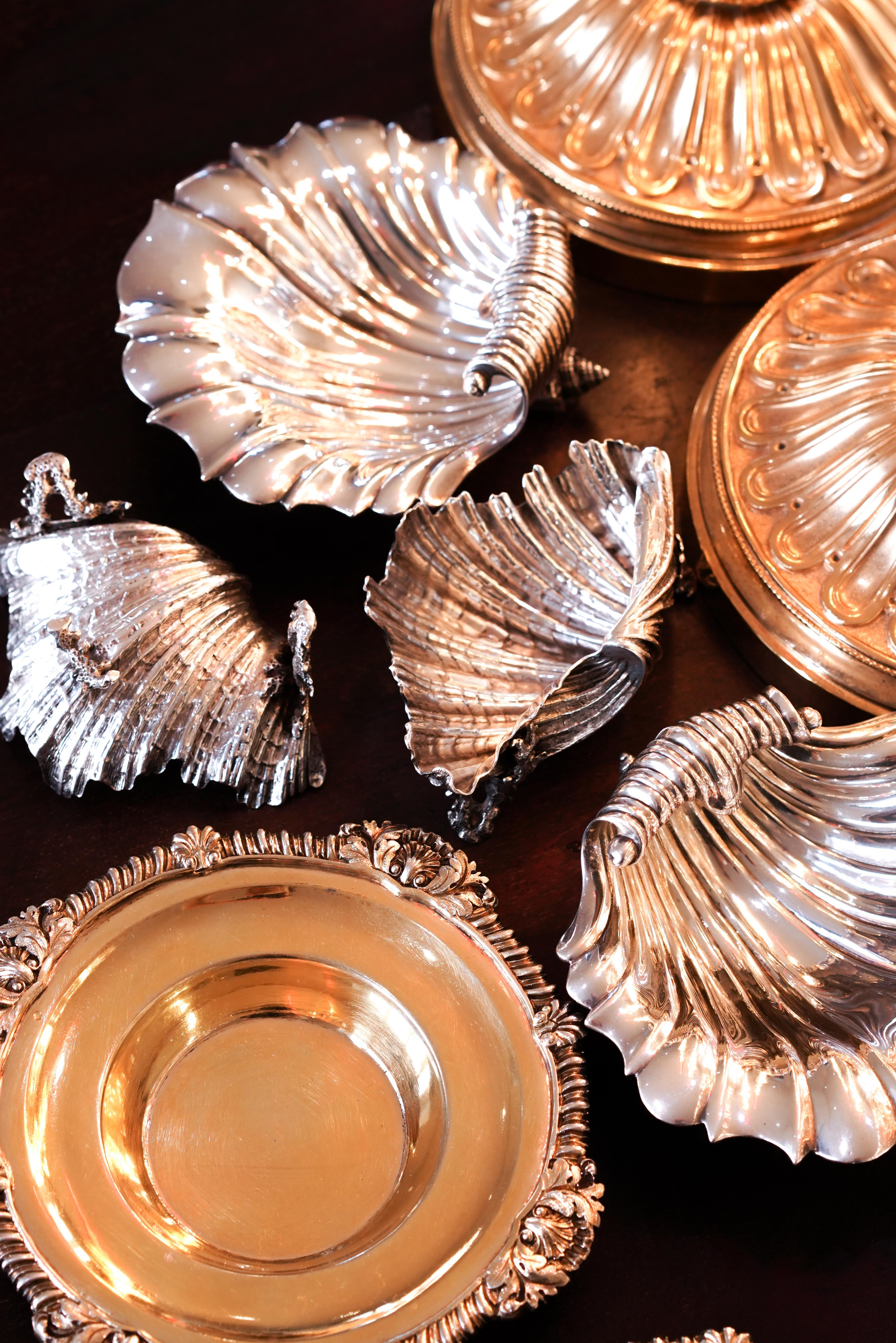 Antique Solid Silver Shell Salt/Butter Dishes in Marvellous Cast Form ...