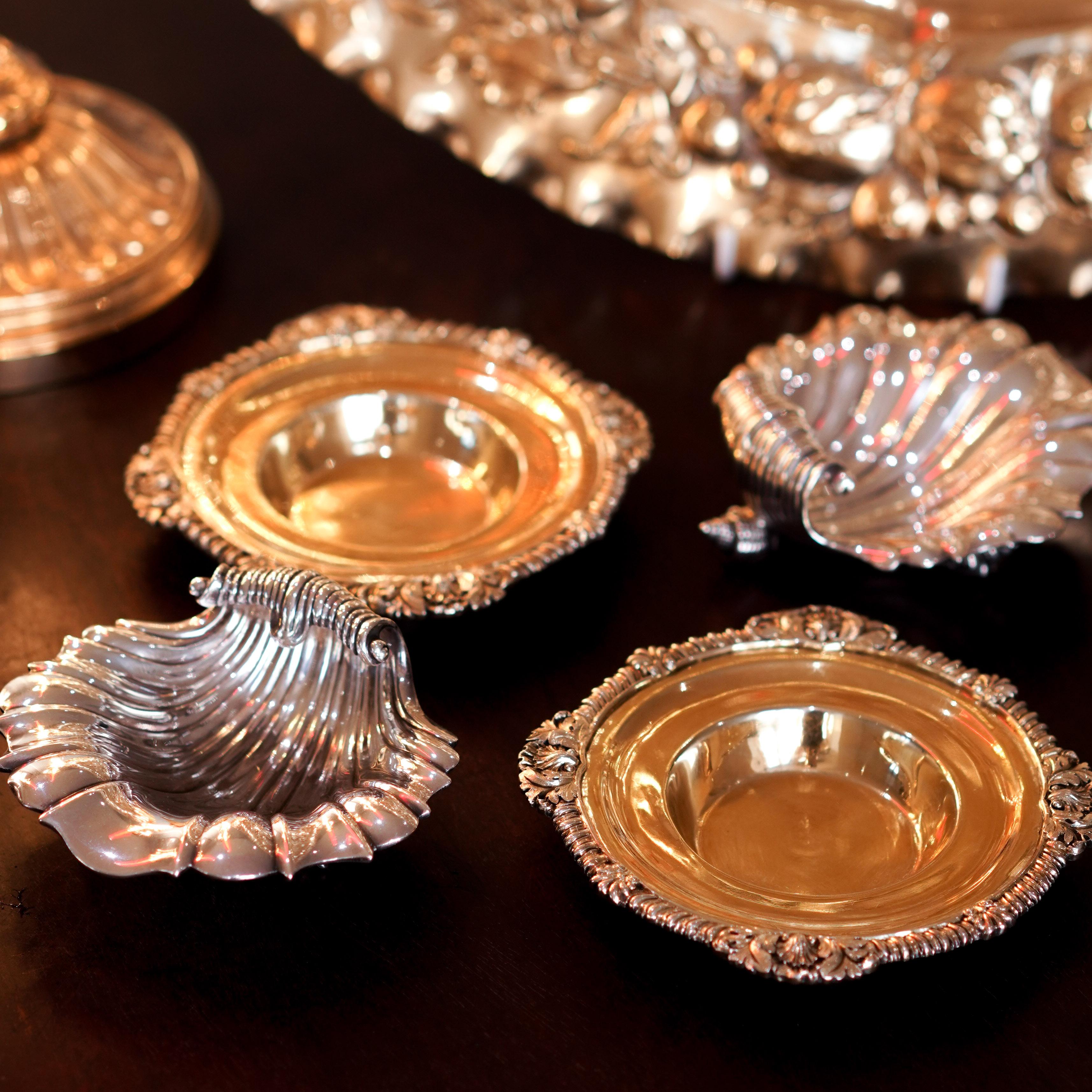 Antique Solid Silver Shell Salt/Butter Dishes in Marvellous Cast Form ...