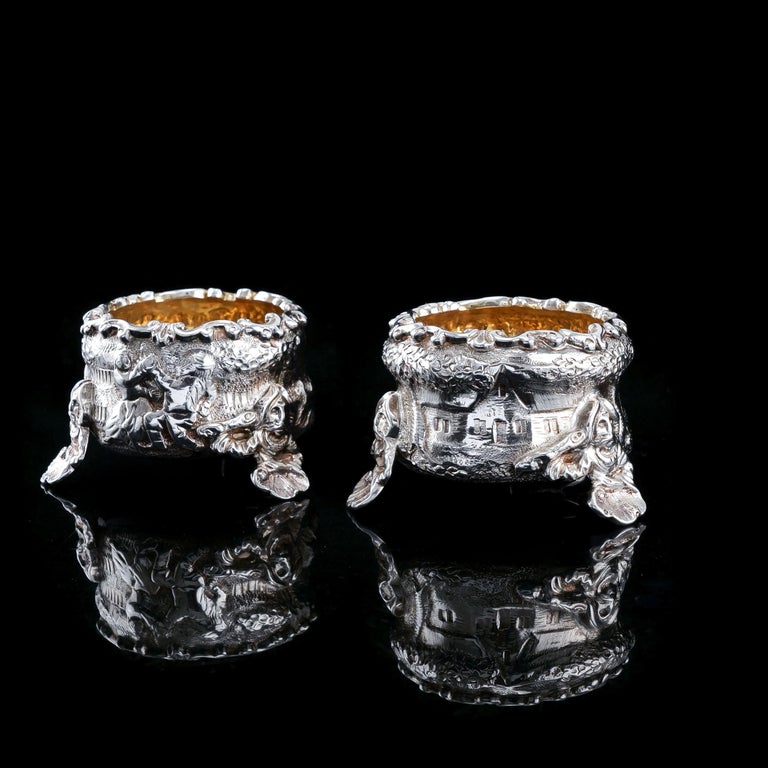 Antique Solid Silver Victorian Salt Cellars in Teniers Style, Houle ...