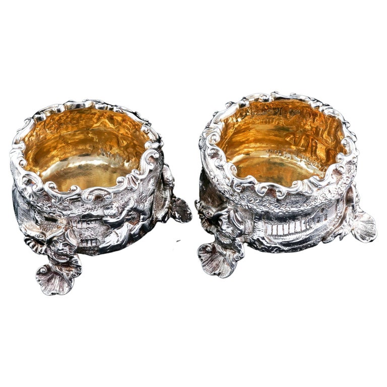 Antique Solid Silver Victorian Salt Cellars in Teniers Style, Houle ...