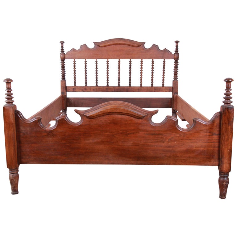 Antique Solid Walnut Jenny Lind Spindle Bed Frame at 1stDibs