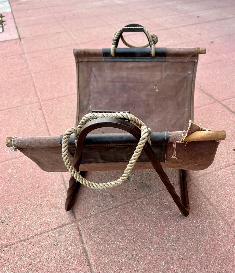 Antique Solid Wrought Iron and Canvas Campign Style Log Holder For Sale ...