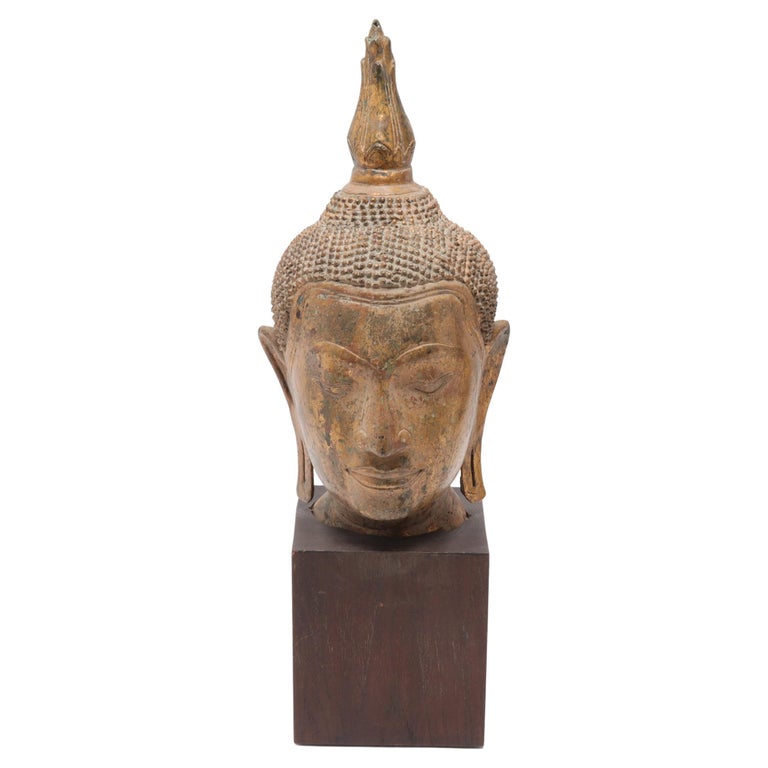 Antique Southeast Asian Gilt Bronze Buddha Head at 1stDibs