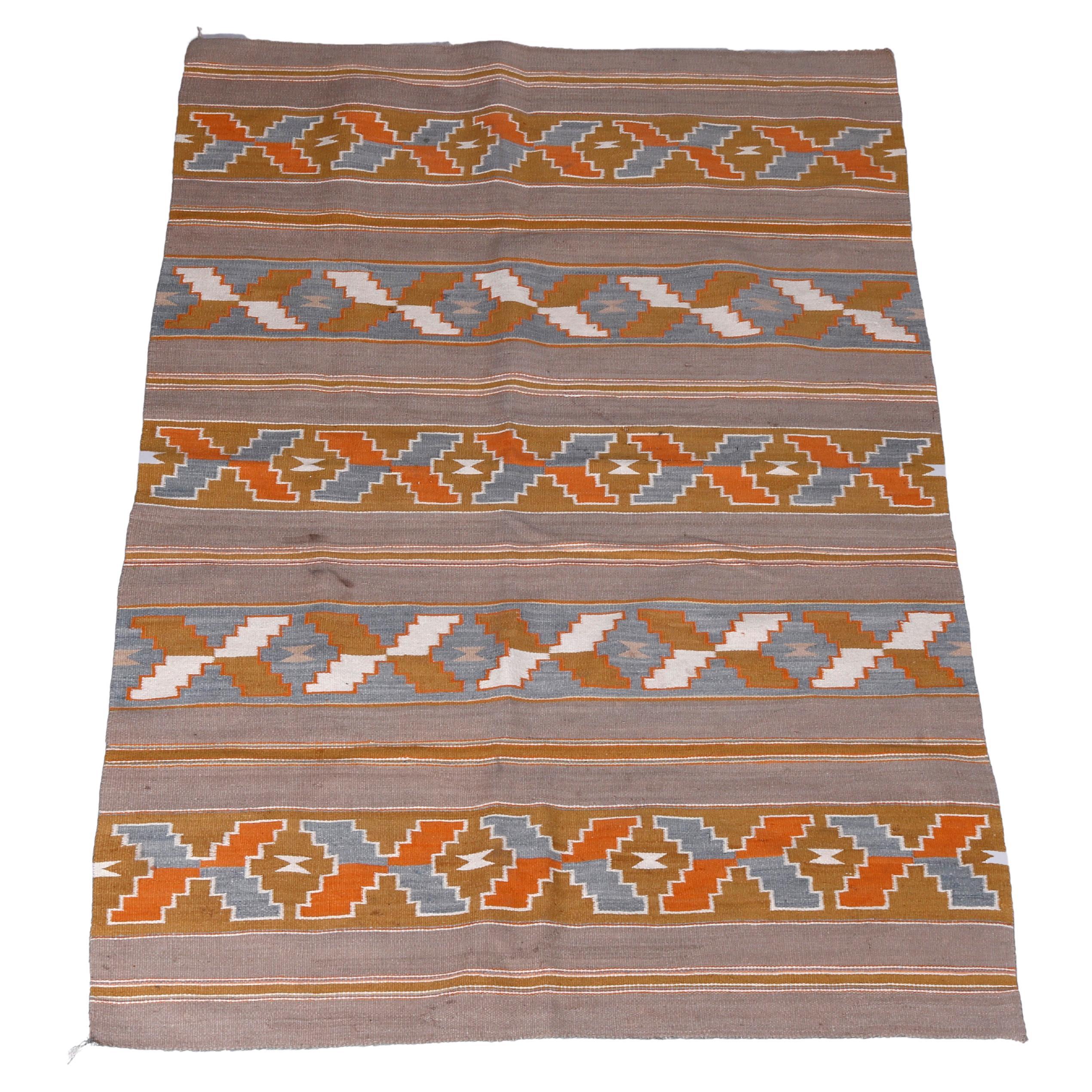 1940s Modern Native American Navajo Handwoven Wool Rug with Natural ...