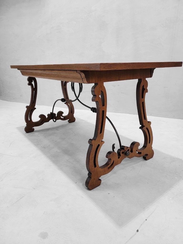 Antique Spanish Baroque Style Walnut Trestle Table With Forged Wrought ...